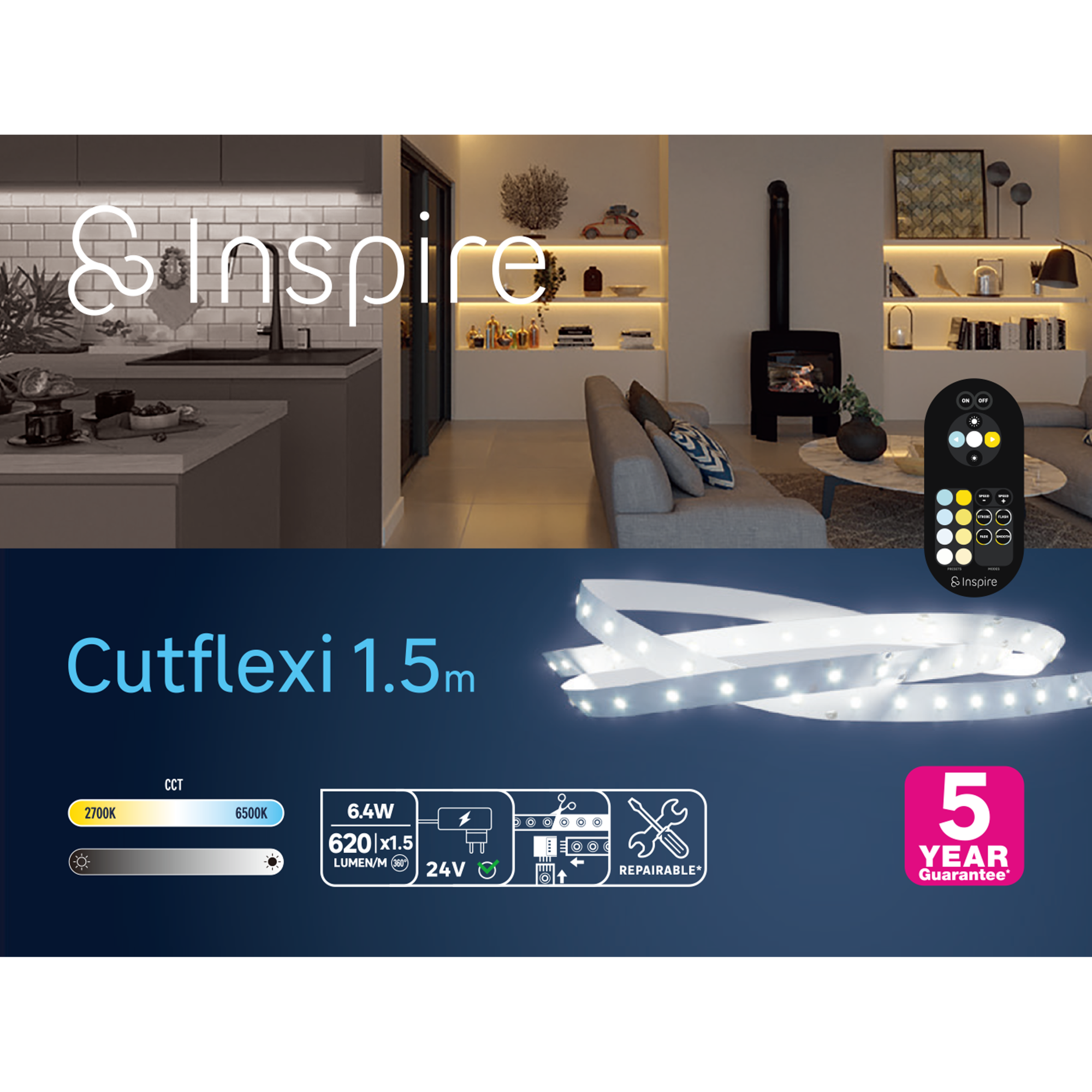 Kit striscia led 1.5m luce bianco naturale INSPIRE | Leroy Merlin