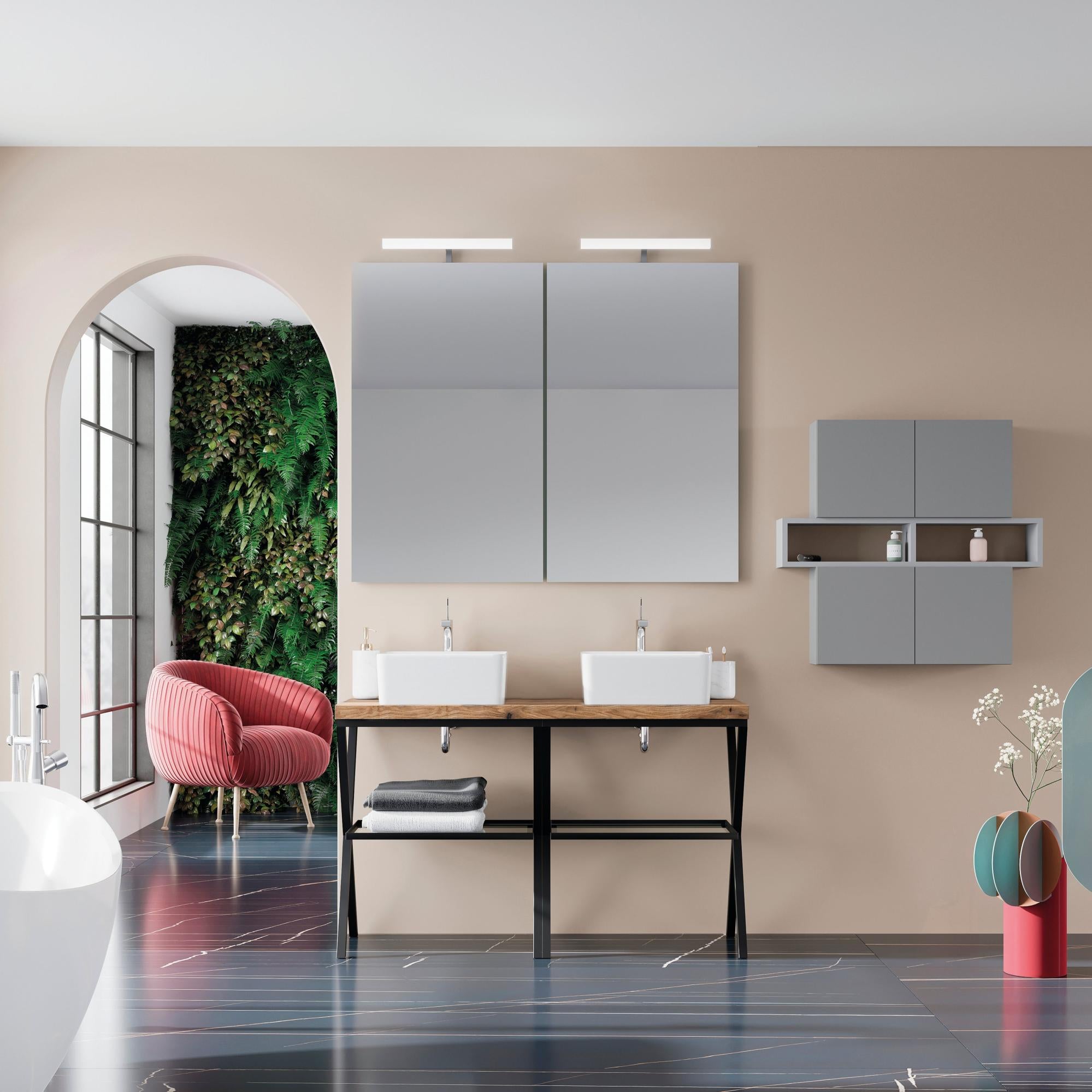 Mobile bagno Kros rovere naturale/nero L 120 x P 48 H 60 cm | Leroy Merlin