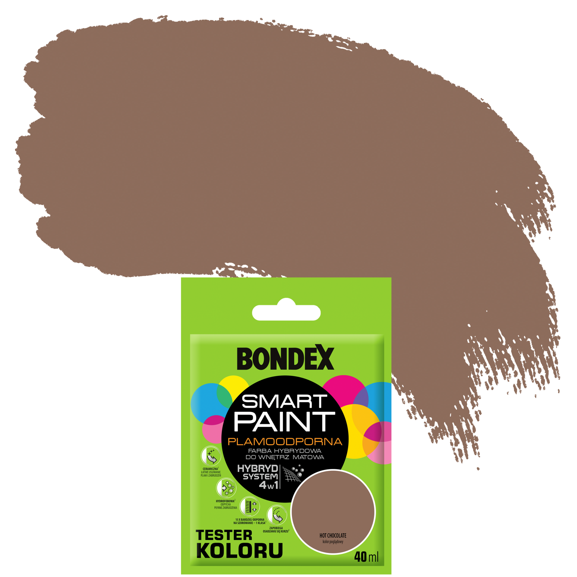 Tester farby SMART PAINT 40 ml Hot chocolate BONDEX - Leroy Merlin