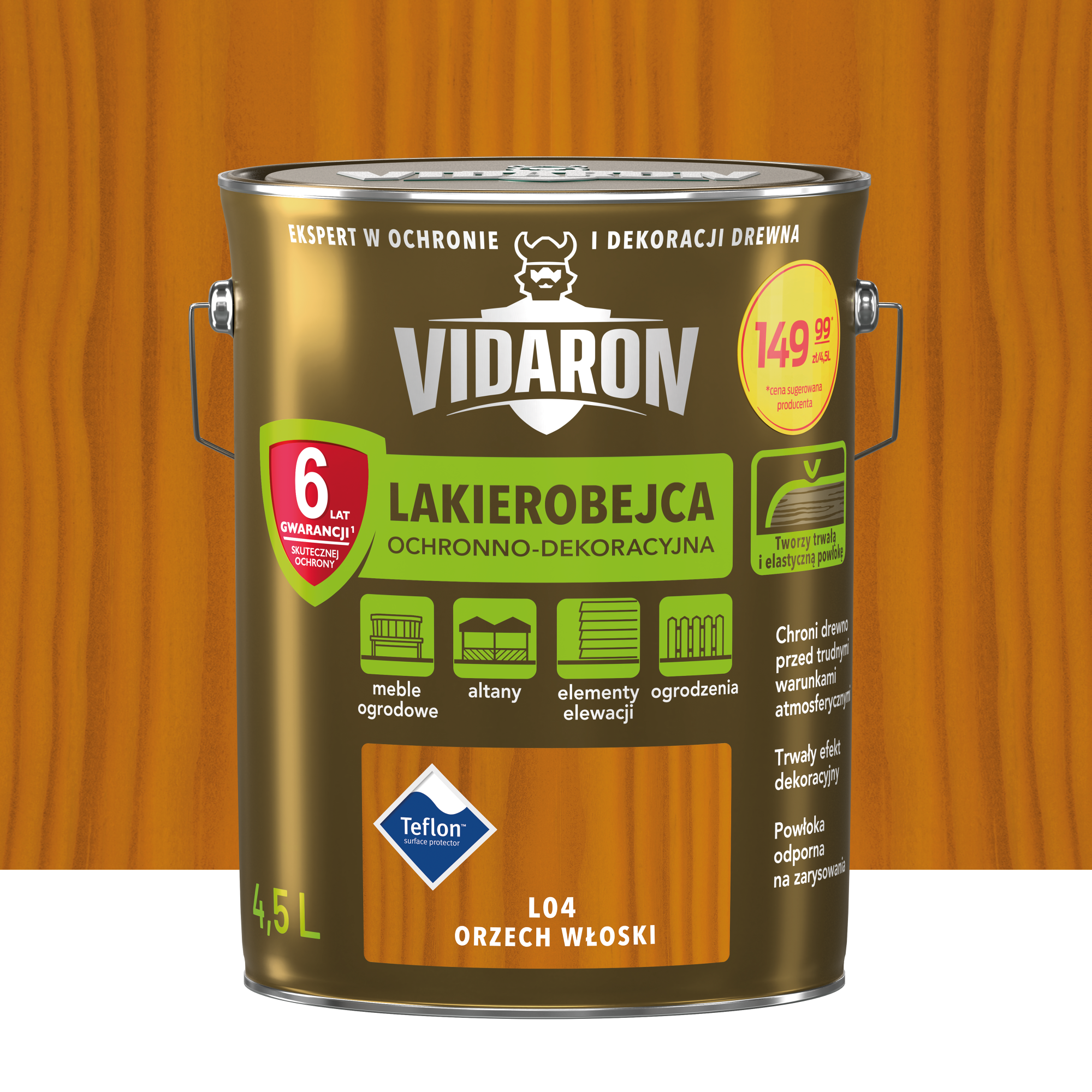 Lakierobejca Ochronno-dekoracyjna 4.5 l Orzech włoski Vidaron - Leroy ...