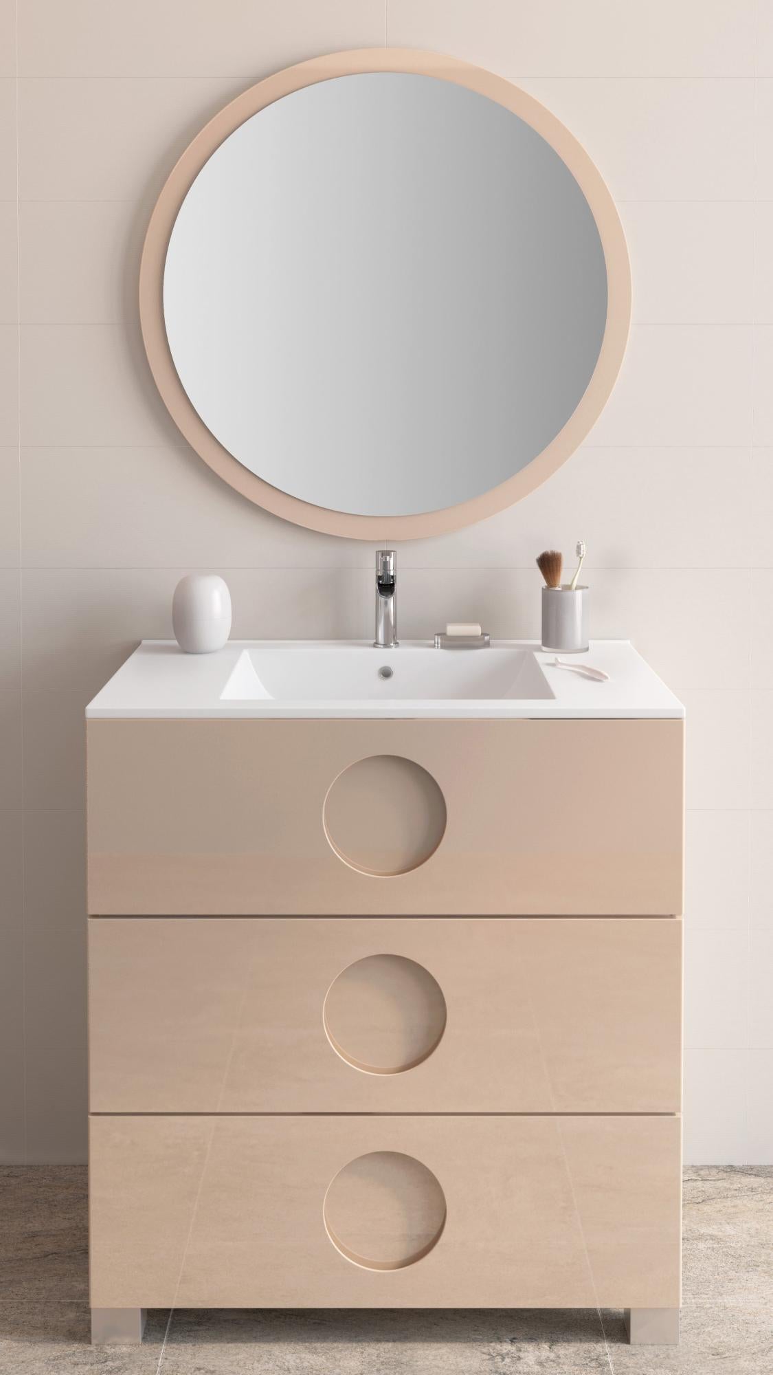 Móvel de casa de banho 80 cm 3 gavetas bege brilhante Sphere Moka ...