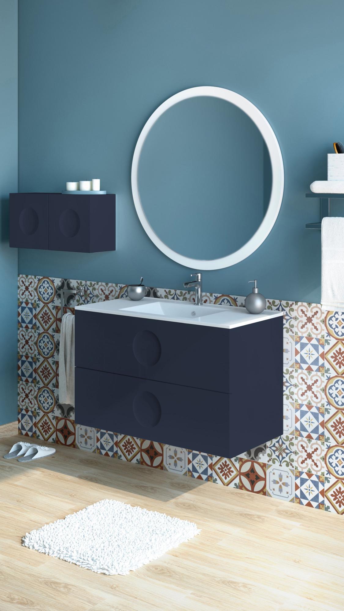 Móvel de casa de banho SPHERE AZUL BRILHO 90 | Leroy Merlin