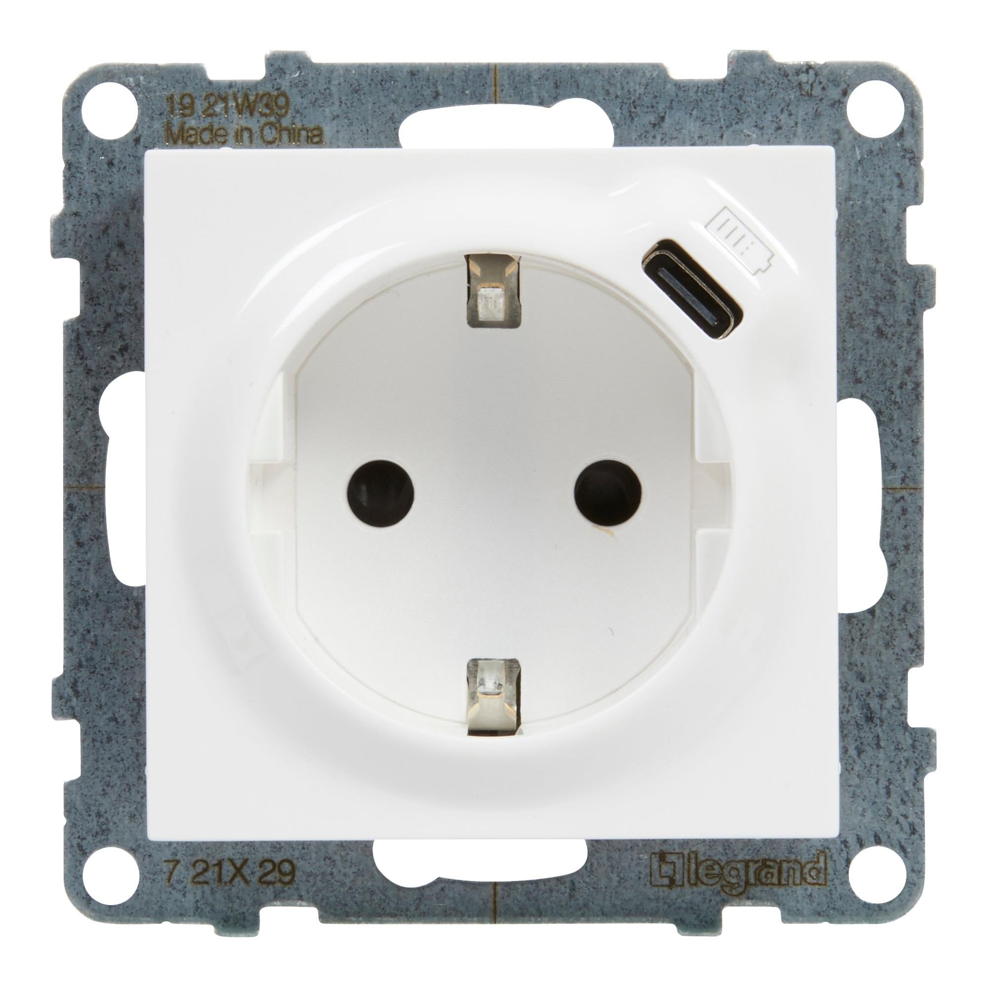 Tomada 2P+T Schuko NEW SUNO + USB-C BRANCA | Leroy Merlin