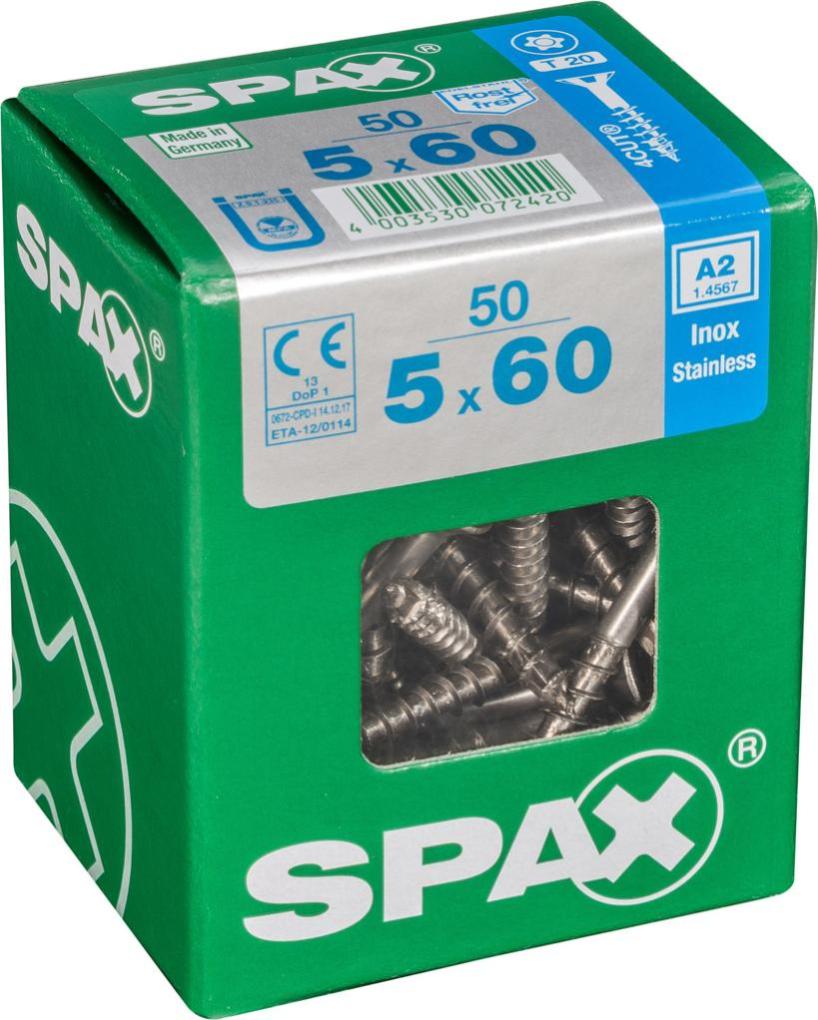 Set di 50 viti SPAX torx a testa svasata in acciaio inox, Diam.5 mm x L ...