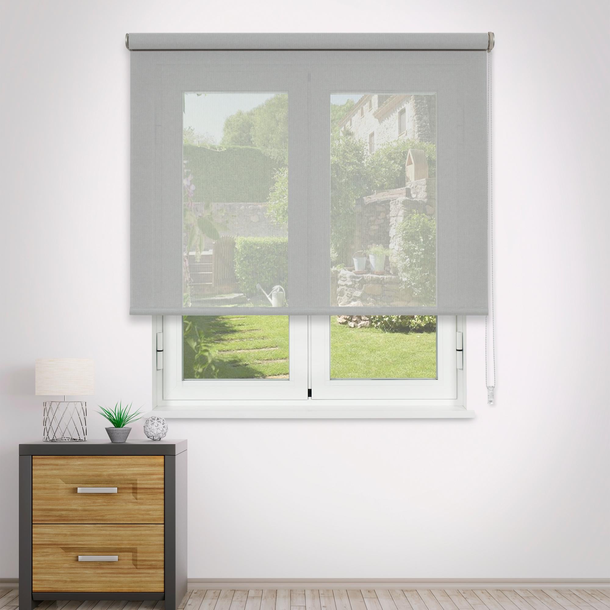Estor Enrollable Viewtex Screen Grado de Apertura 10% Blanco Gris 90 X 250cm | Leroy Merlin