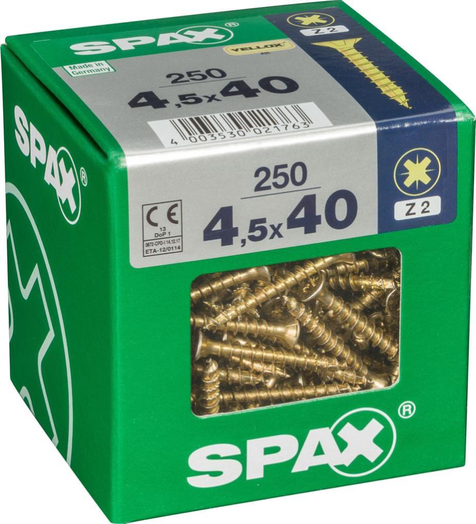 Set di 250 viti SPAX pozidriv in acciaio a testa svasata, Diam.4,5 mm x ...