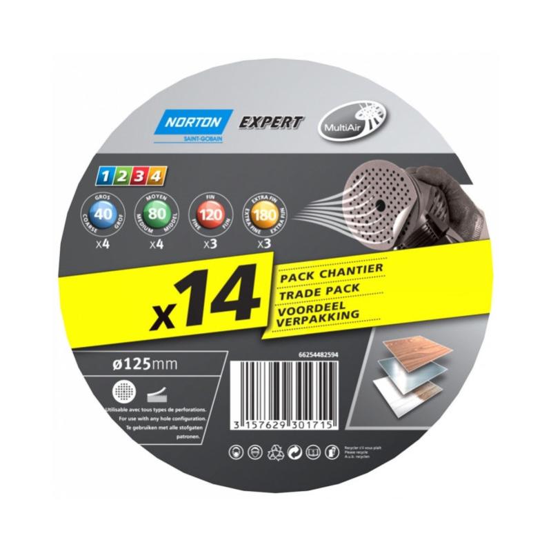 Assortiment de 14 disques auto-agrippants perforés MultiAir Ø125mm ...
