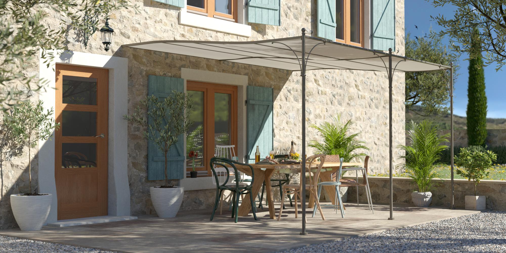 PROVENCE - PERGOLA ADOSSEE EN ACIER 3X4M - STRUCTURE SEULE | Leroy Merlin