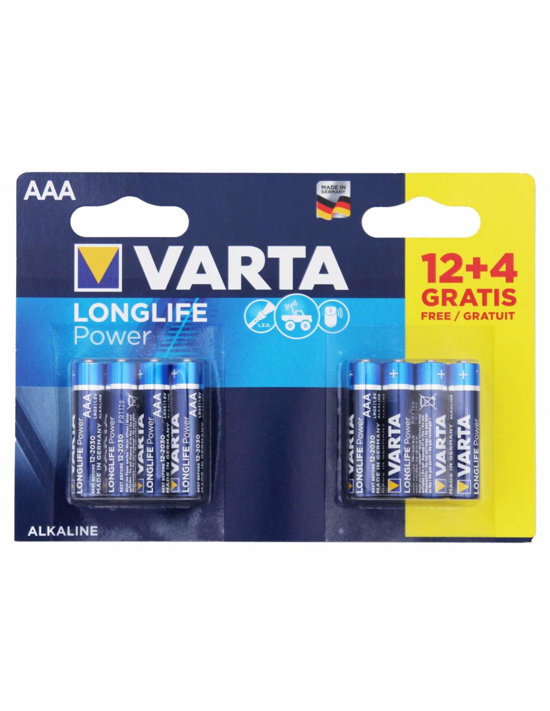 PILES VARTA AAA BL12+4 LONGLIFE POWER | Leroy Merlin