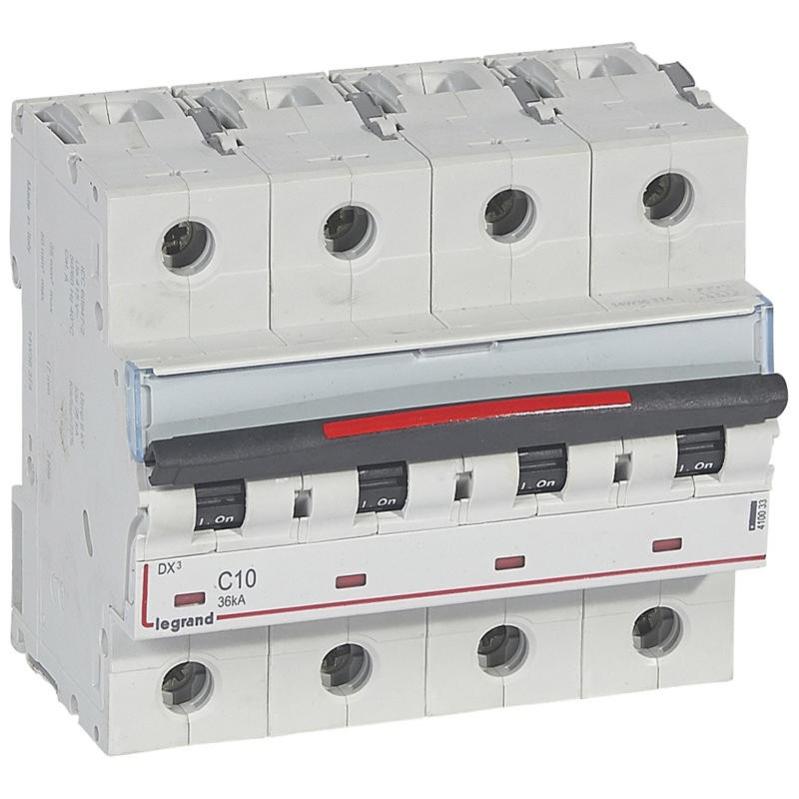 Disjoncteur DX_ 36kA - 4P 400V~ - 10A - courbe C - 6 modules | Leroy Merlin