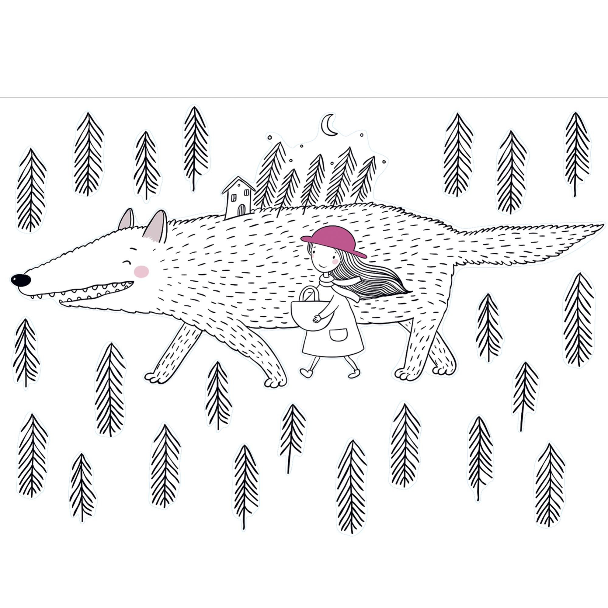 Sticker autocollant décoratif, illustration du petit chaperon rouge ...