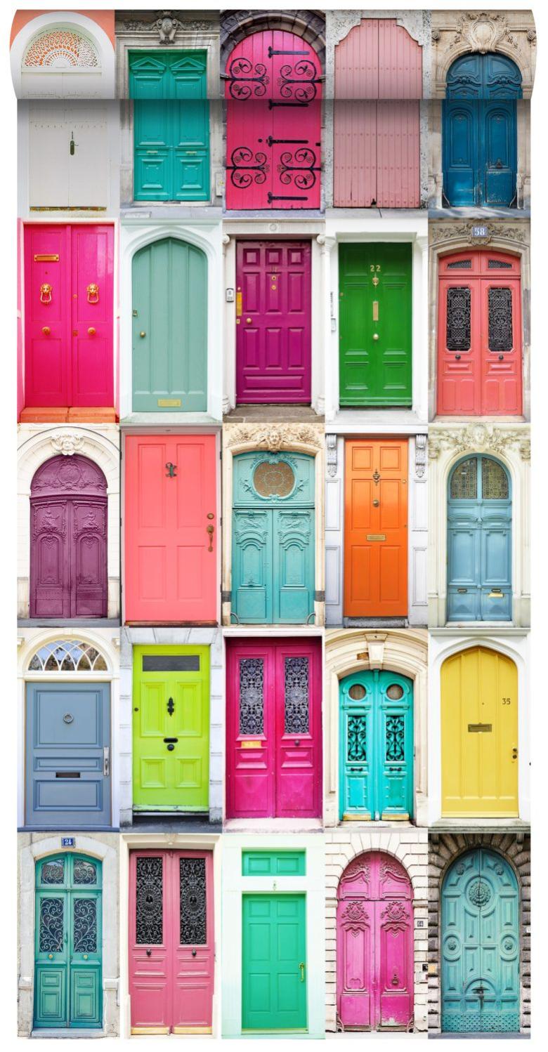 Papel pintado XXL puertas de colores rosa, turquesa, naranja, amarillo ...