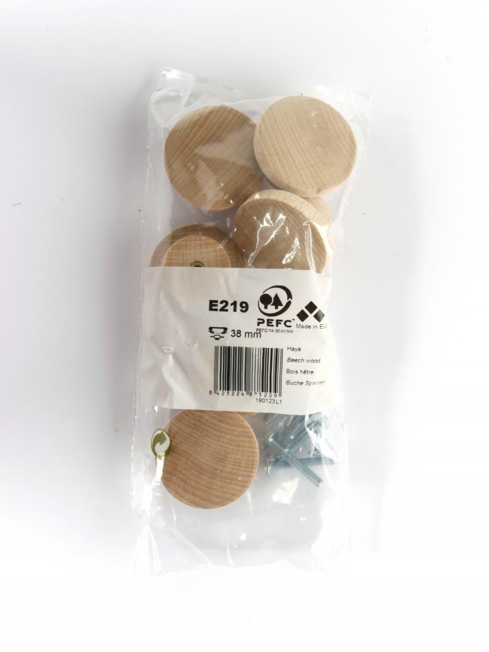 Set di 6 pomelli per mobili tondi in legno grezzo H.22 x L.39 x P.39 mm ...