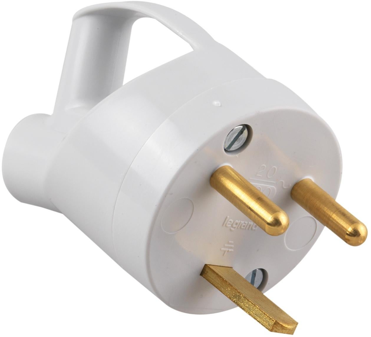 Fiche plastique 2P+T 20 A Legrand - Mâle - Sortie inclinée - Plastique ...