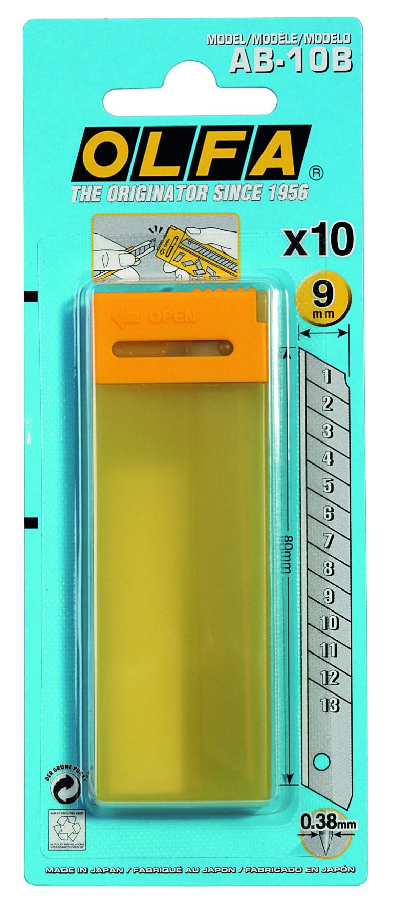 Pack de 10 cuchillas troceables 9 mm plateadas en blister Olfa AB-10B | Leroy Merlin
