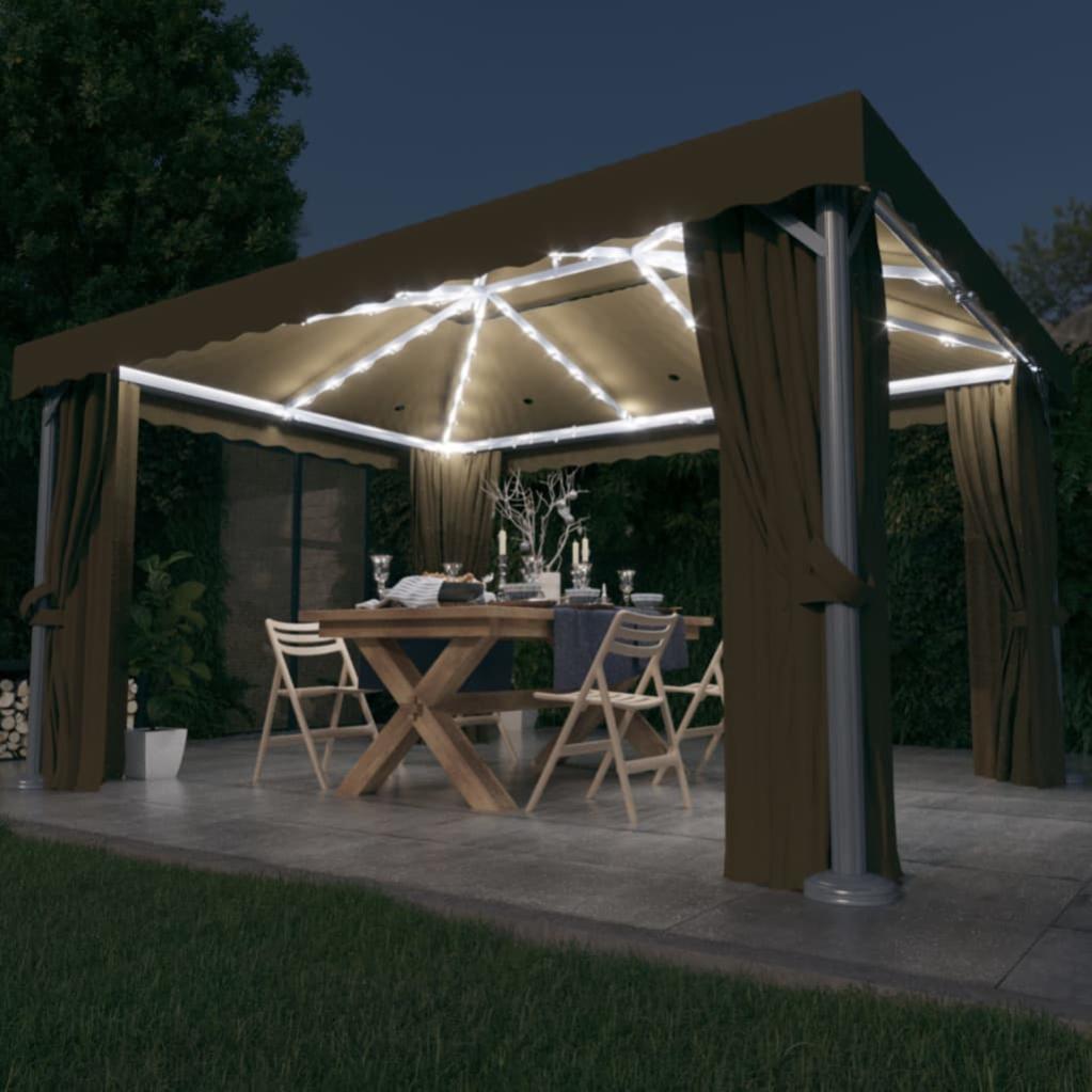 VidaXL Gazebo con Tende e Stringa di Luci LED 4x3 m Grigio Talpa ...