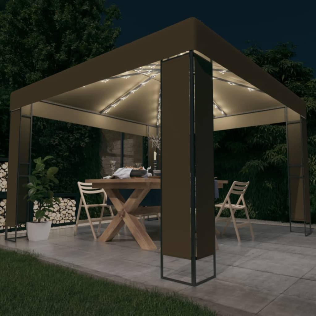VidaXL Gazebo con Tetto Doppio e Luci LED 3x3x2,7 m Grigio Talpa ...