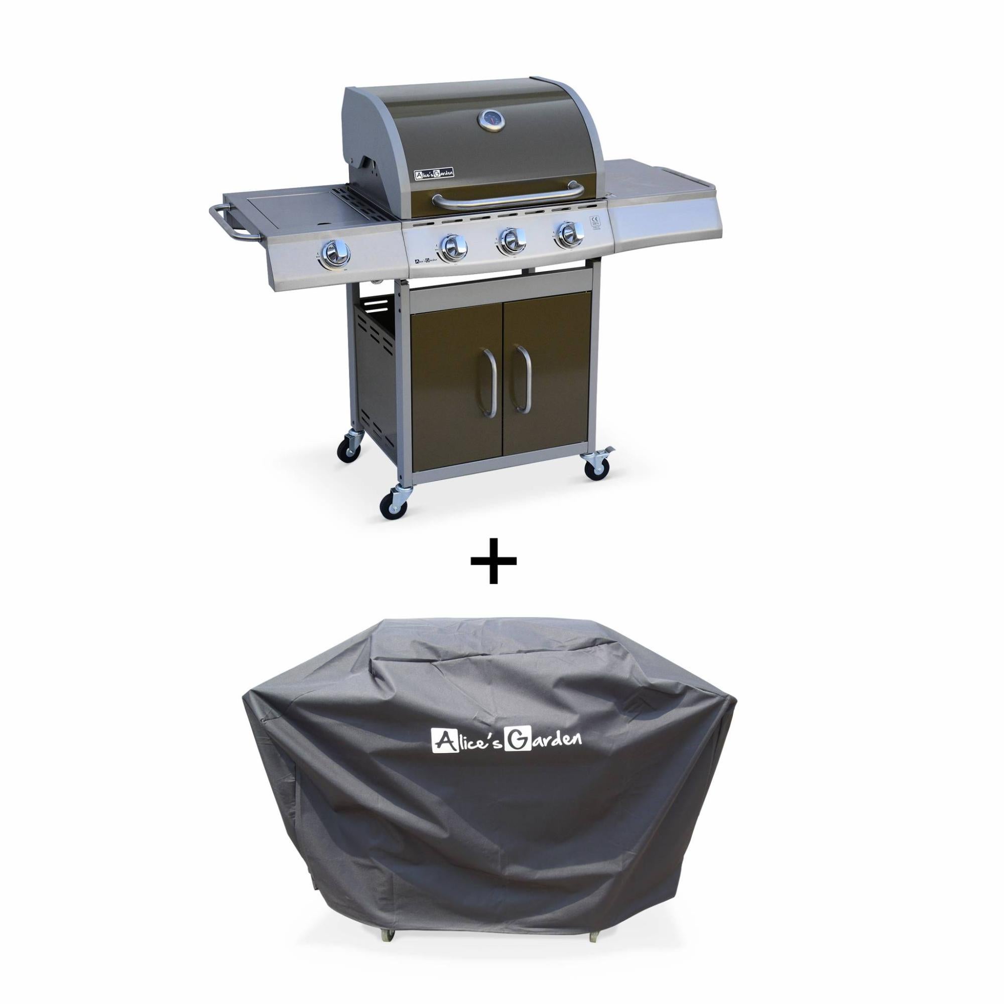 Barbecue gaz inox 14kW – Richelieu marron – Barbecue 3 brûleurs + 1 feu ...