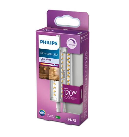 PHILIPS - LUCE LINEARE LED R7S 118MM 120W R7S 4000K DIM BIANCA FREDDA ...