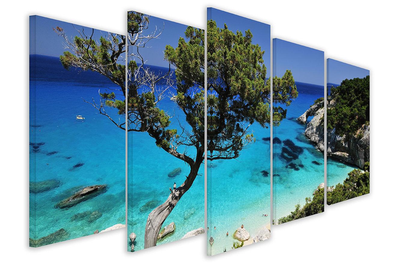 Tableau 5 parties paysage goloritz bay, sardaigne italie - 150x80 cm ...