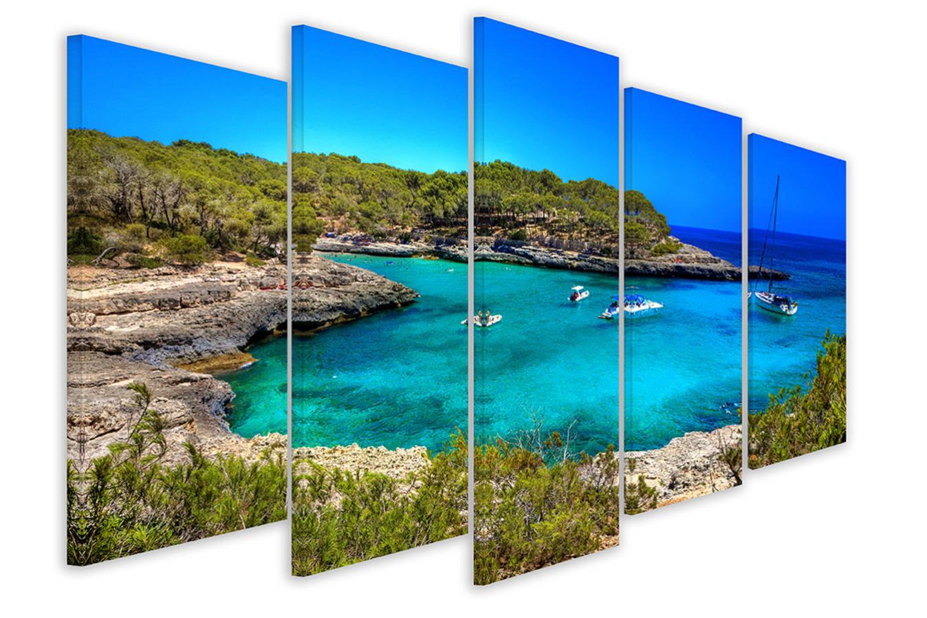Tableau 5 parties paysage les plages de majorques - 150x80 cm | Leroy ...
