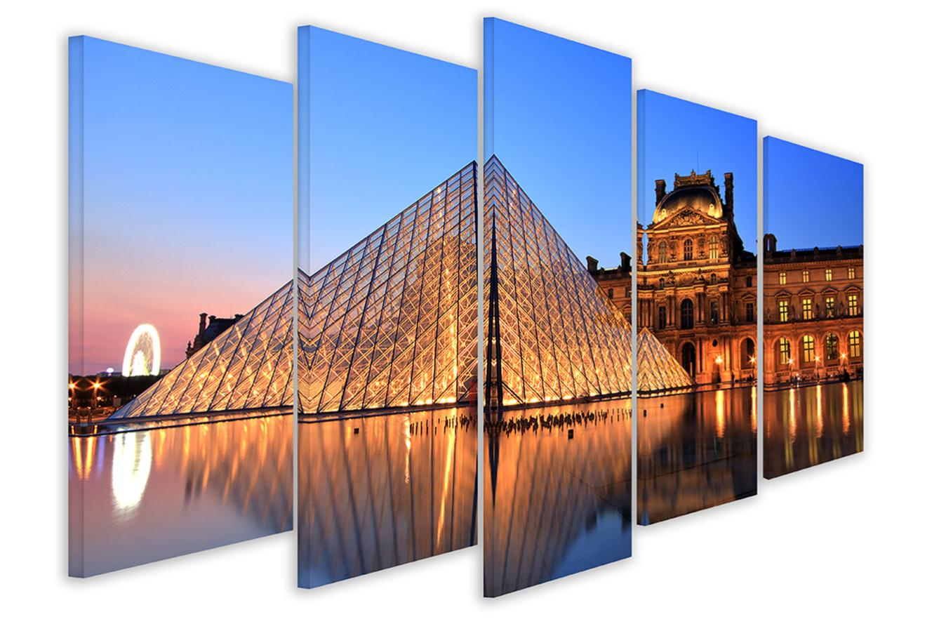 Tableau 5 parties Tableau photo pyramide du louvre - 150x80 cm | Leroy ...