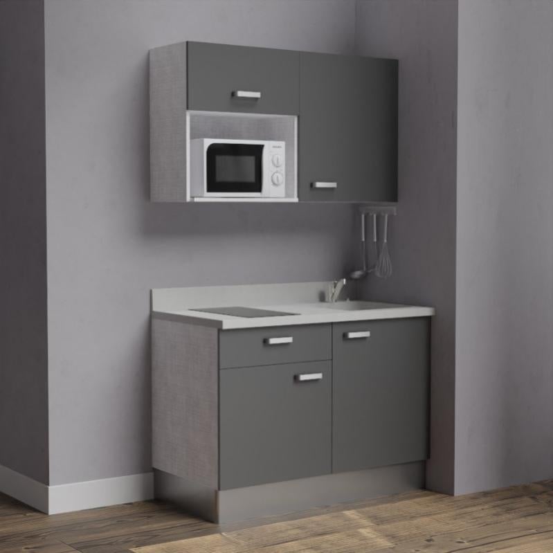 Kitchenette K06 - 120 cm avec emplacement micro-ondes - Macadam - Cromo ...