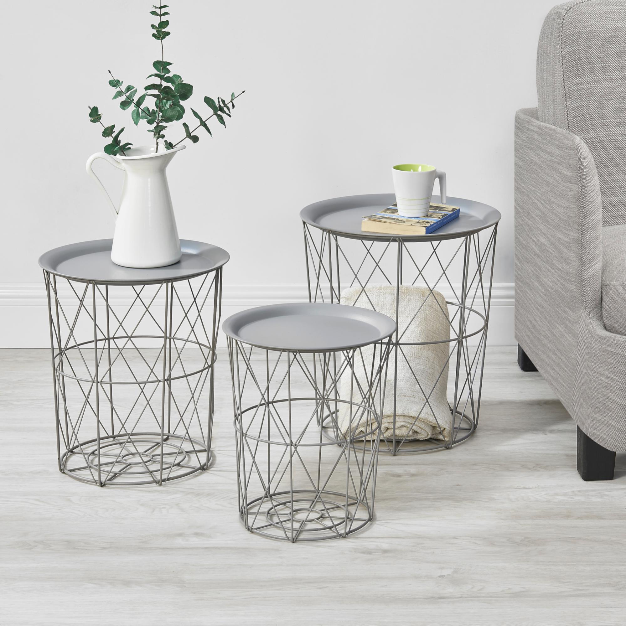 Set di 3 Tavolini d'Appoggio in Varie Altezze a Forma di Cestino/Gabbia ...