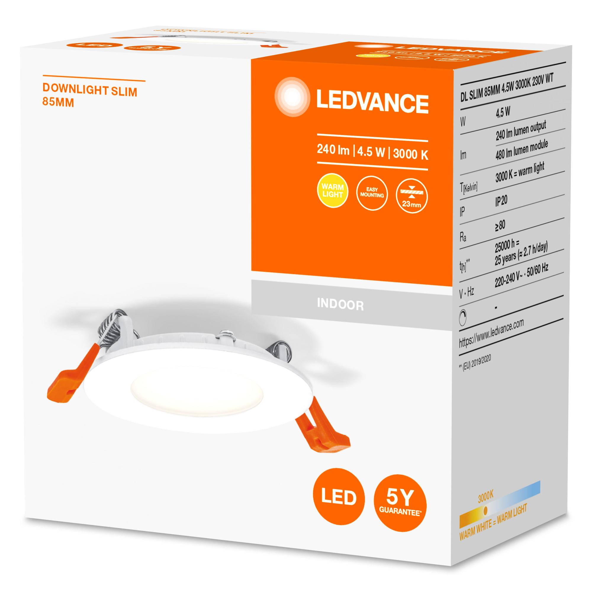 LEDVANCE Downlight LED: para techo, RECESS SLIM DOWNLIGHT / 4,50 W, 220 ...