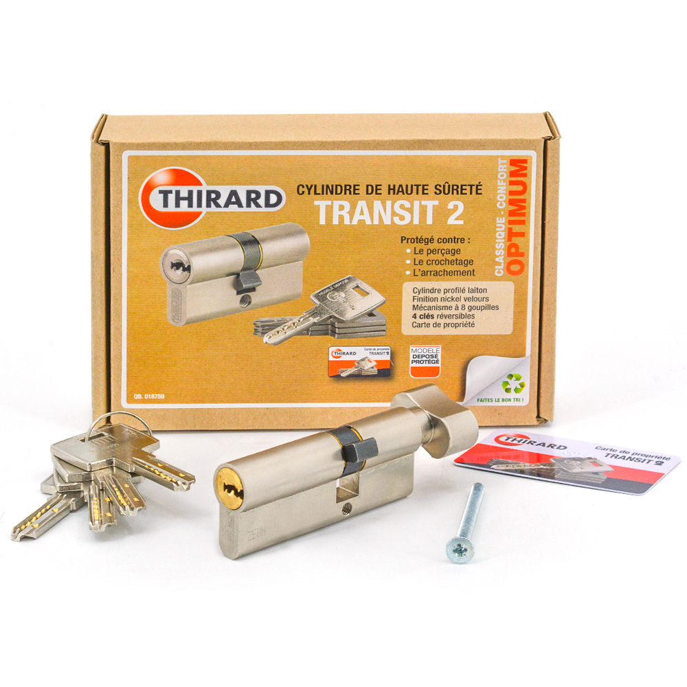 Cylindre de porte a bouton nickelé transit 2 THIRARD Dimension - 30 x ...