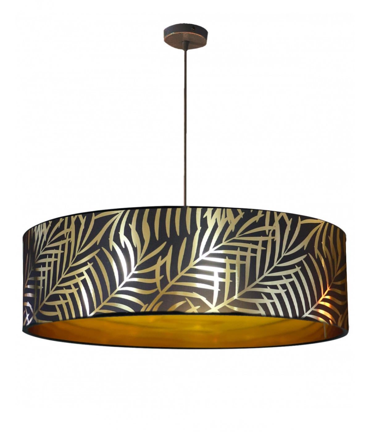 Sospensione dorata stampata in nero e oro con palme. D 65 x H 28cm ...