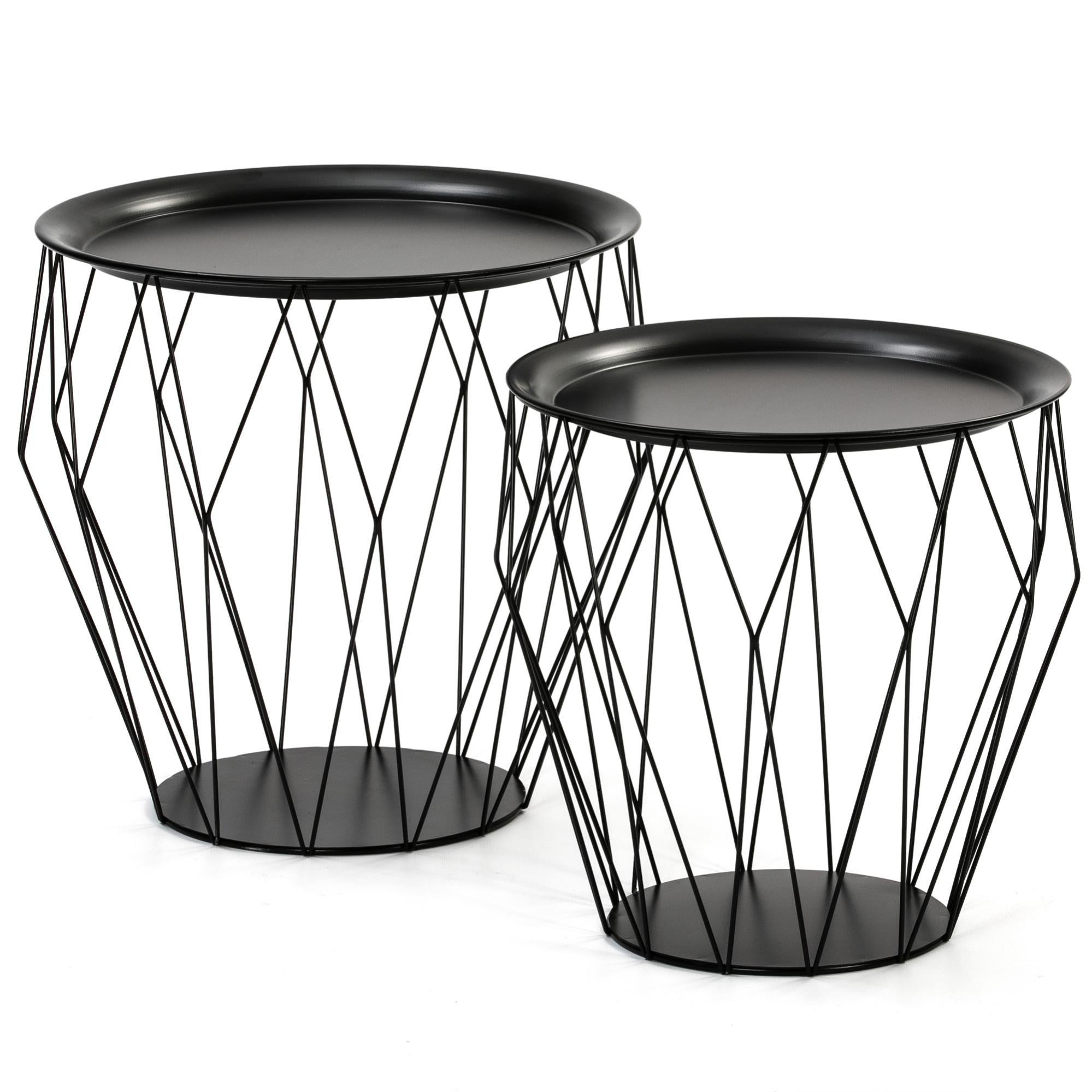 Set de 2 Tables Basses Kabul, Plateau en Noir et Structure en métal en ...