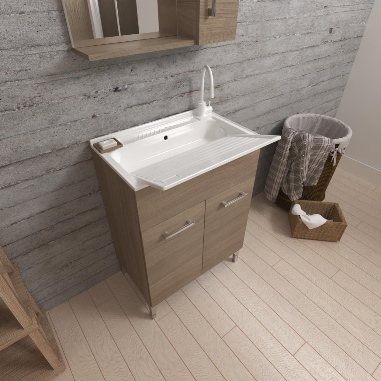 LAVABO DE 60 CM CON LAVABO EN ROBLE NATURAL | PRATICO | Leroy Merlin