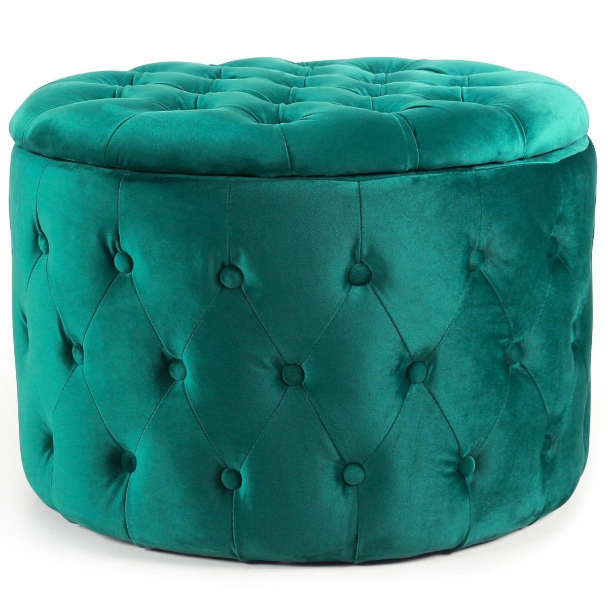 Pouf coffre rond Salvina en velours capitonné Vert | Leroy Merlin