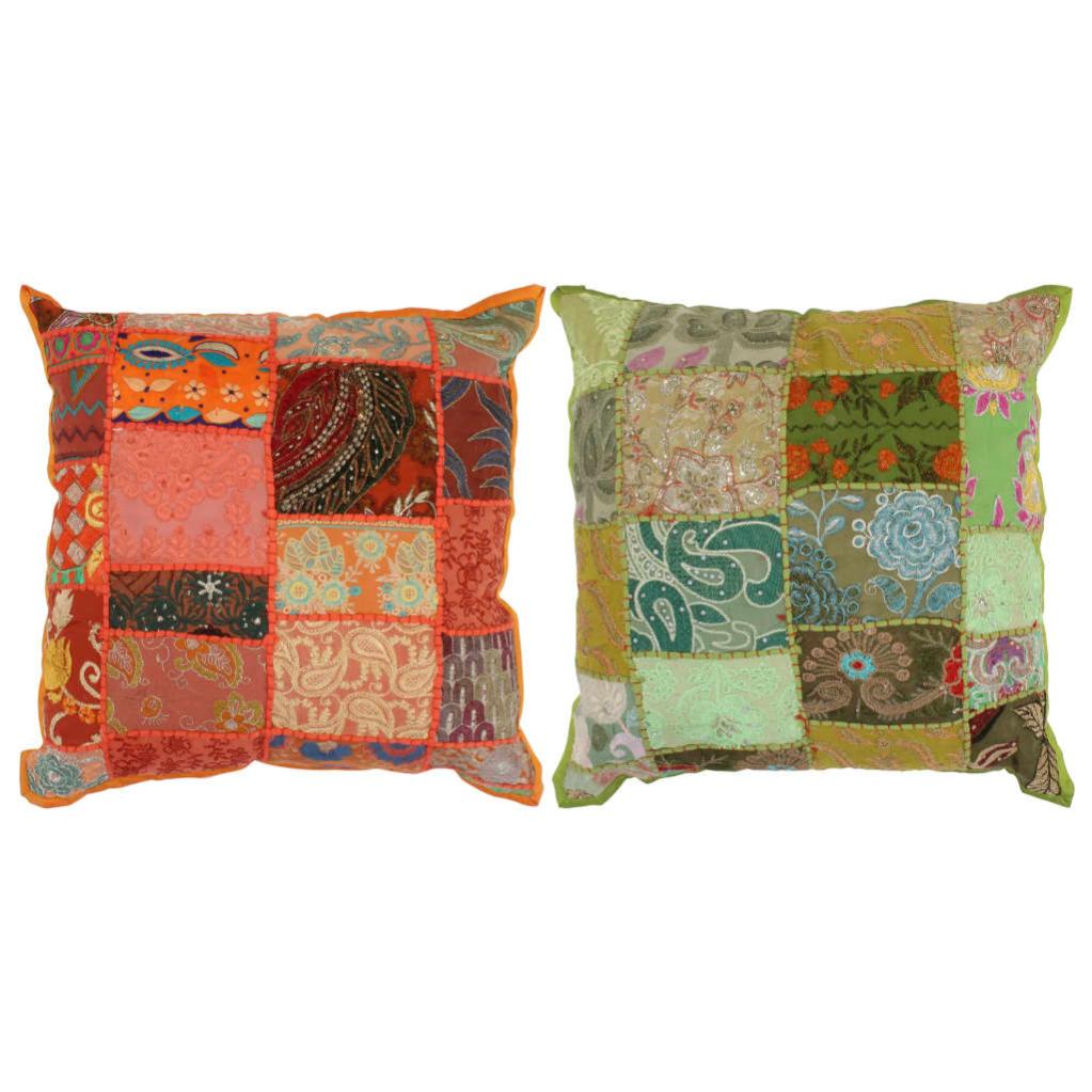 VidaXL Cuscini Patchwork 2 pz Realizzati a Mano 45x45 cm Arancio/Verde | Leroy Merlin