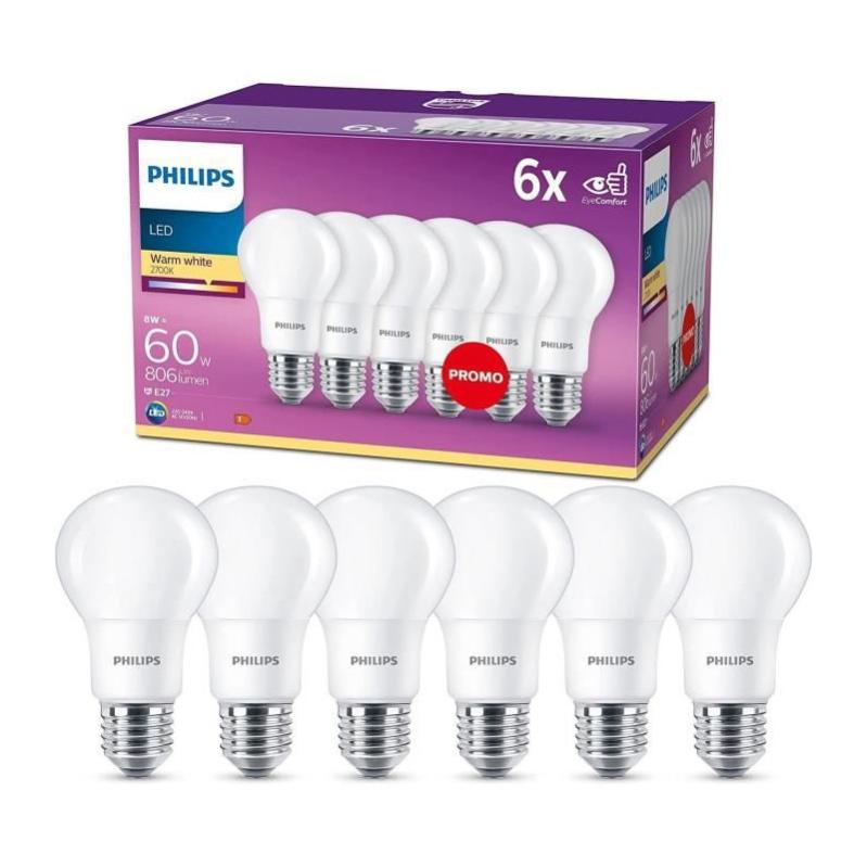 Lámpara LED Philips Bombilla 8 W E27 Blanco A+ 60 W F (2700k ...