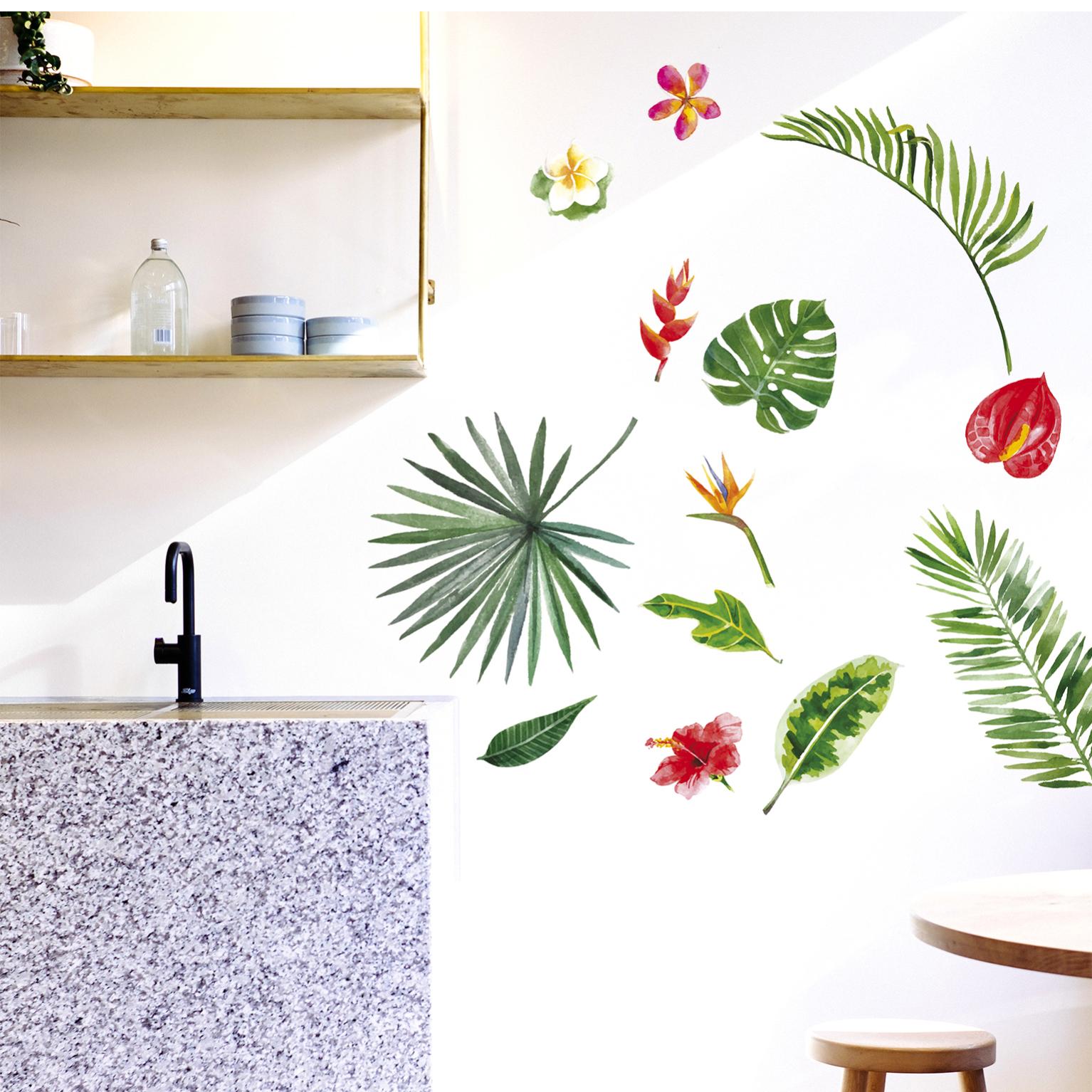 Sticker adesivi murali, foto di fiori e foglie tropicali, 68 cm x 24 cm ...