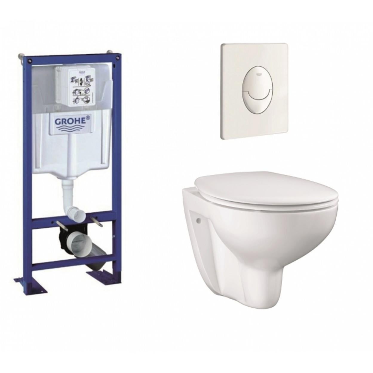 Pack WC Grohe Rapid SL + Cuvette GROHE sans bride Bau Ceramic + Plaque ...