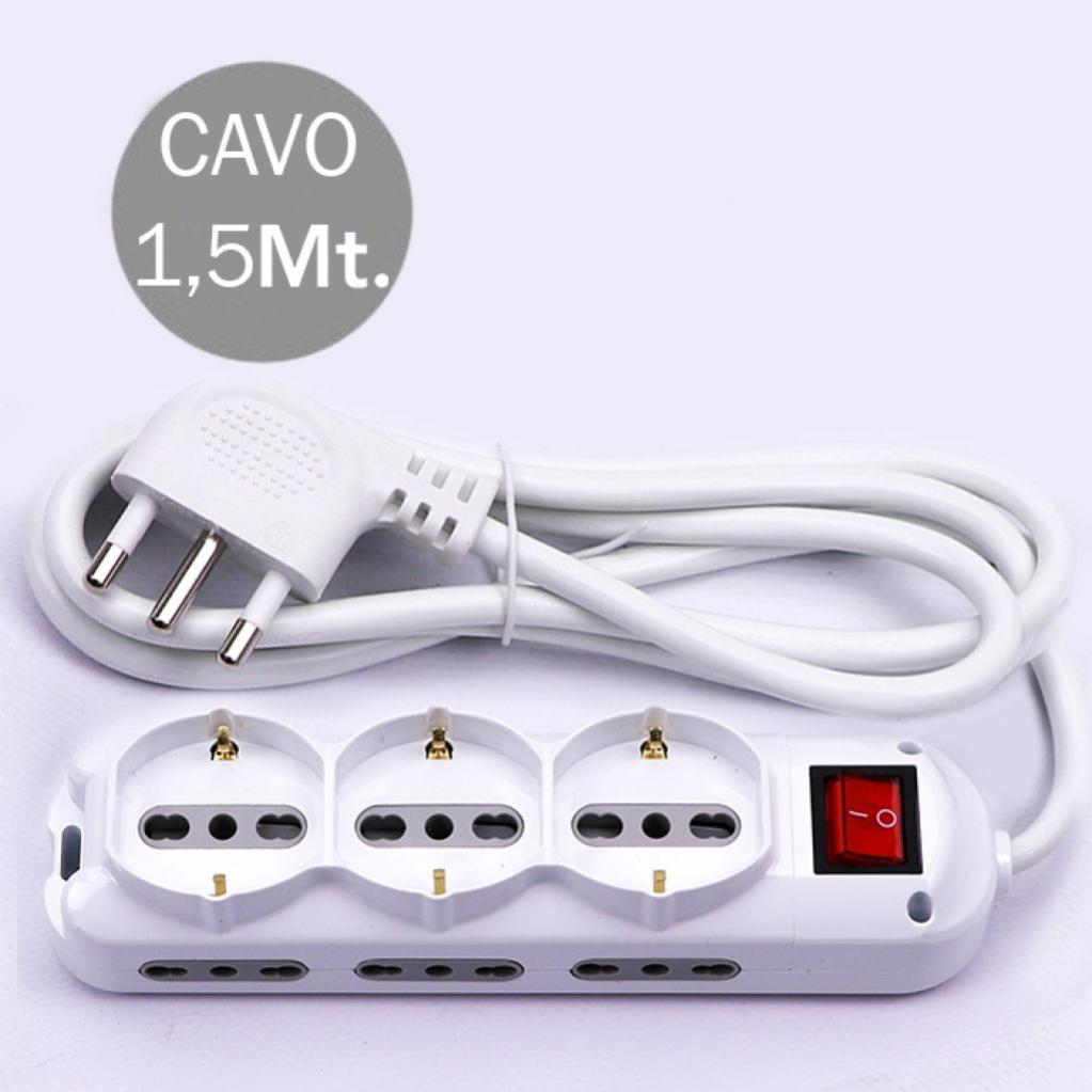Multipresa con Cavo 1,5m 6 Prese Laterali 10/16A 2P+T Bipasso 3 ...