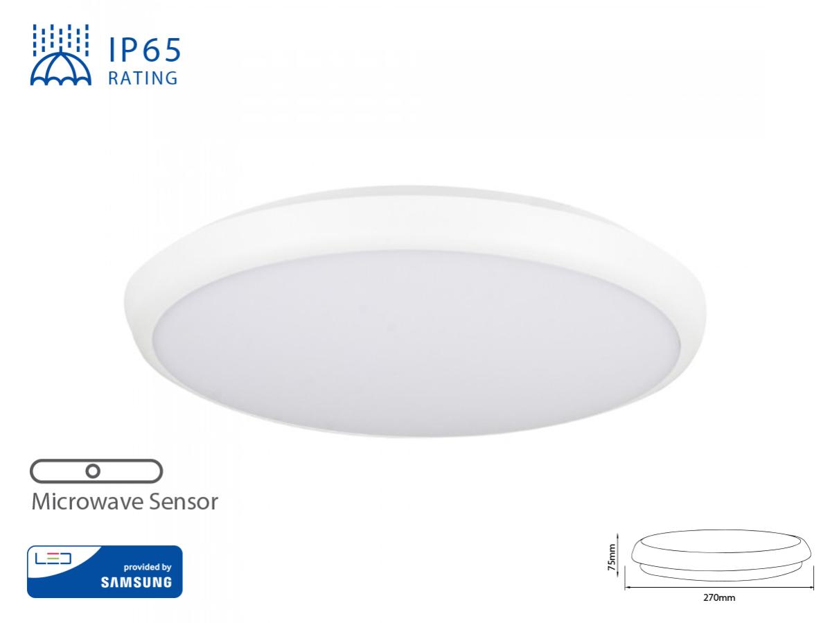 Plafoniera A Led con Sensore di Movimento a Microonde 3000K 12W IP65 ...