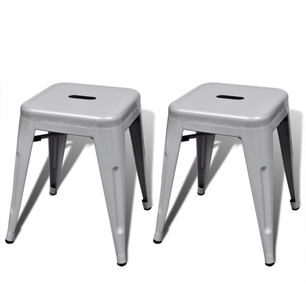Lot de 2 tabourets empilable en métal / fer style factory gris 1202045 ...