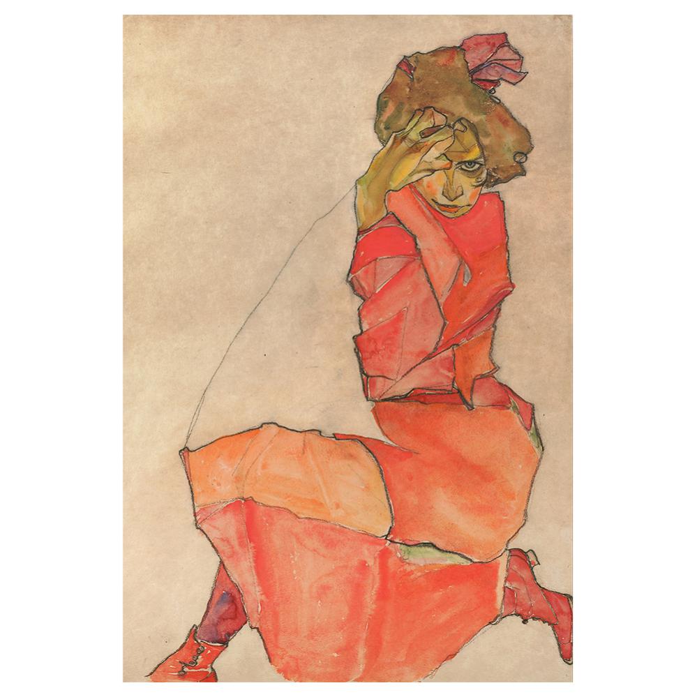 Donna In Ginocchio In Vestito Rosso-Arancione - Egon Schiele cm. 60x90 ...