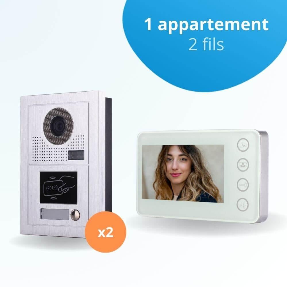 Portier interphone vidéo modern 2 fils pour 2 entrées - 1 appartement ...
