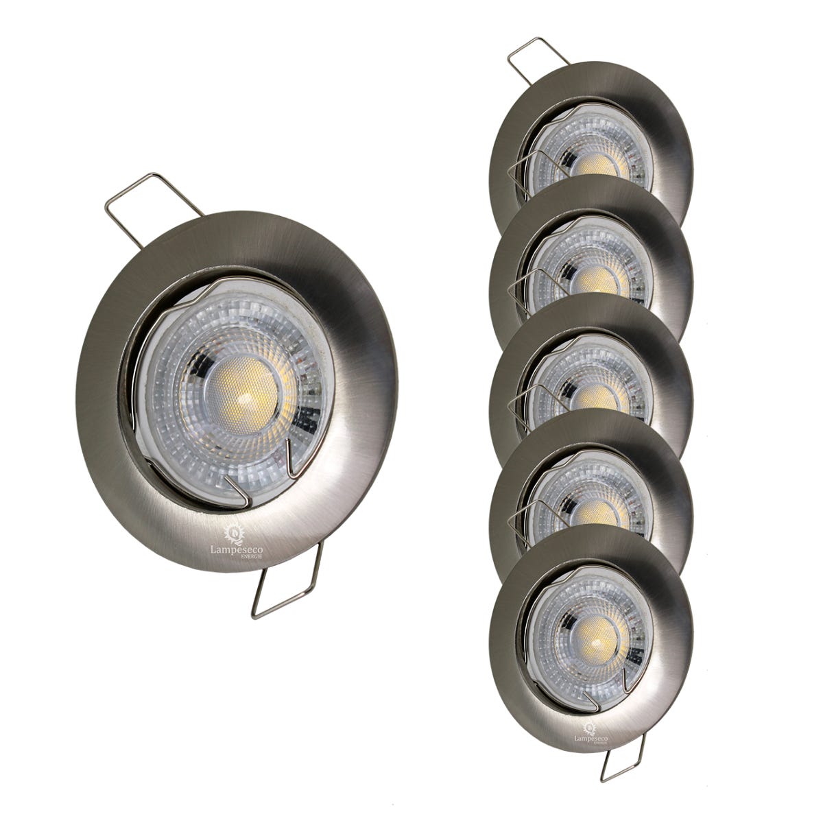 Lot De 5 Spot Encastrable Led Fixe Complet Alu Brossé Blanc Chaud 38