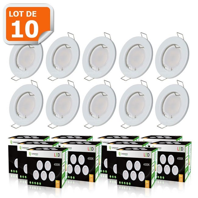Lot De 10 Spot Led Encastrable Complete Ronde Fixe Eq 50w Blanc Neutre