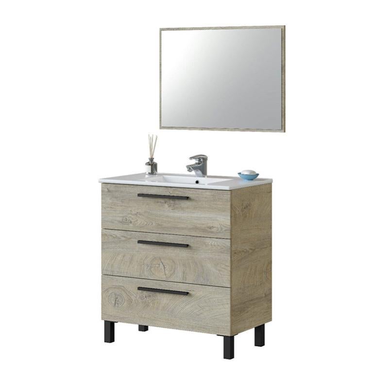 Mobile cassettiera sottolavabo per bagno in legno con specchio e ...