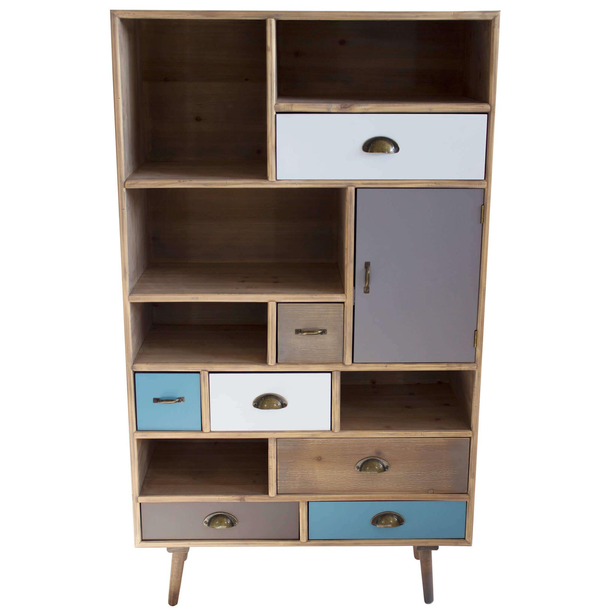 Mobiletto in legno con 6 ripiani 1 anta e 7 cassetti colorati PARK ...