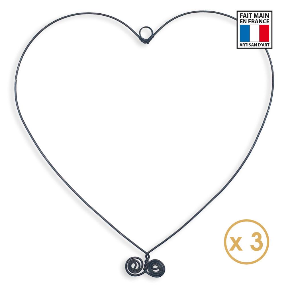 Trio Coeurs Grands 20 cm - décoration murale artisanale en fil de fer ...