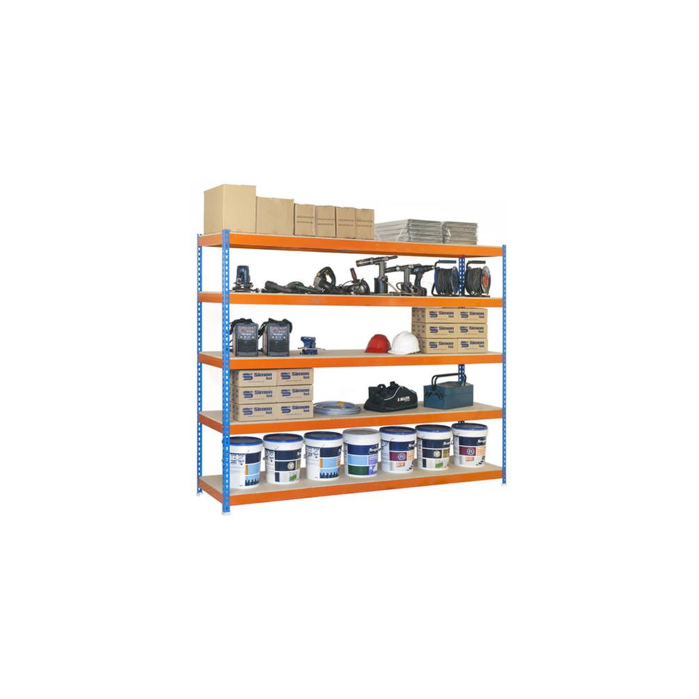 Étagère métallique 5 niveaux - 2500 x 1500 x 600 mm - KIT ECOFORTE - Chipboard - Bleu - Orange ...