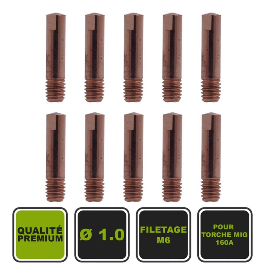 Lot de 10 tubes de contact pour torches MIG 160A ø 1.0 / M6x25 | Leroy ...